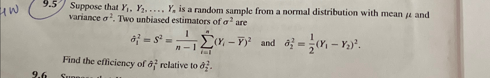 Solved 9.5 ﻿Suppose that Y1,Y2,dots,Yn ﻿is a random sample | Chegg.com