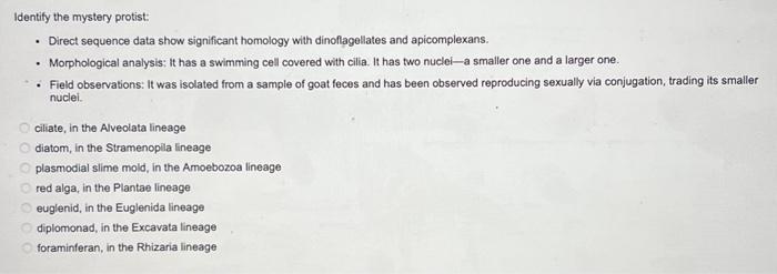 Solved Identify The Mystery Protist Direct Sequence Data 