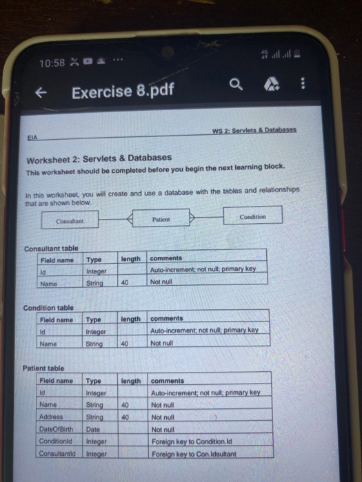 Solved 10:58 O Q *** Exercise 8.pdf WS2: Servlets & | Chegg.com