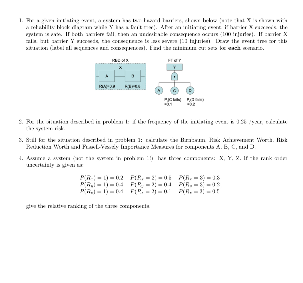 Solved For a given initiating event, a system has two hazard | Chegg.com