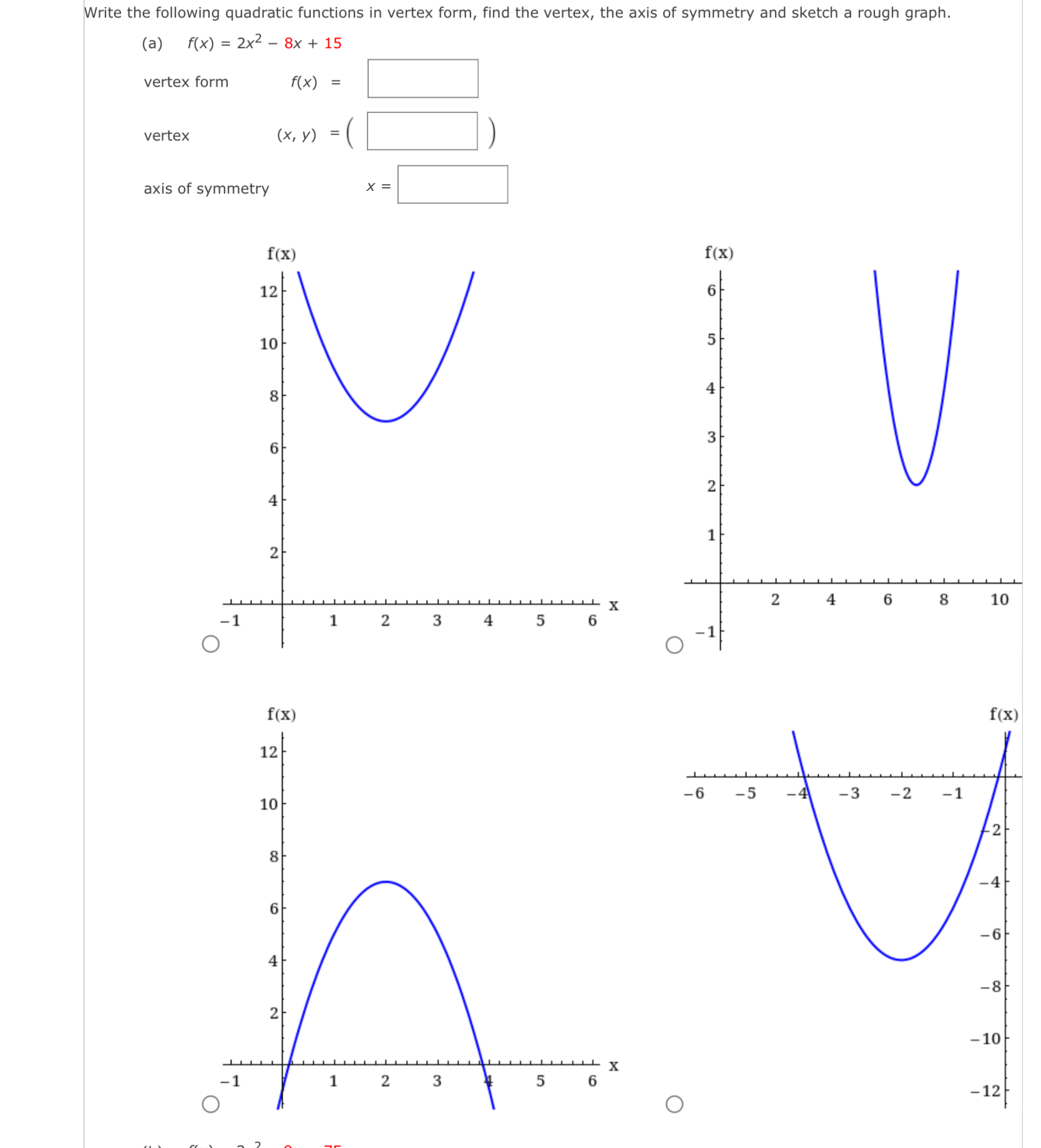 Solved Write the following quadratic functions in vertex | Chegg.com