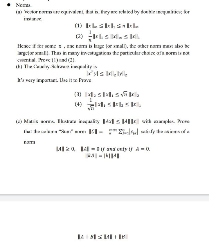 Solved (a) Vector norms are equivalent, that is, they are | Chegg.com