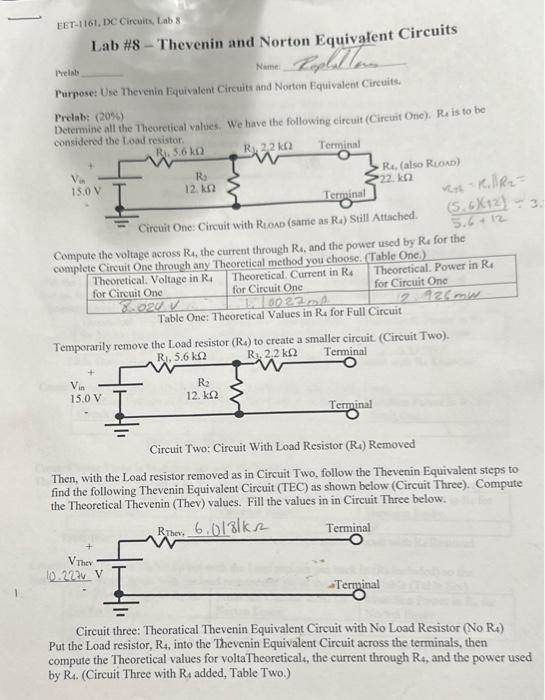 Solved EET-1161, DC Circuits, Lab 8 Now, we will go back to | Chegg.com