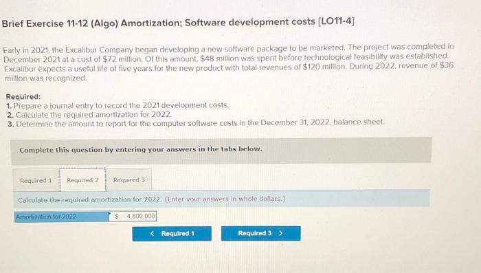 Solved Brief Exercise 11-12 (Algo) Amortization; Software | Chegg.com