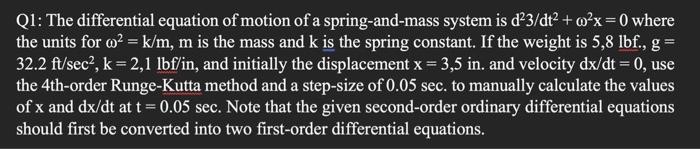 Solved Q1: The differential equation of motion of a | Chegg.com