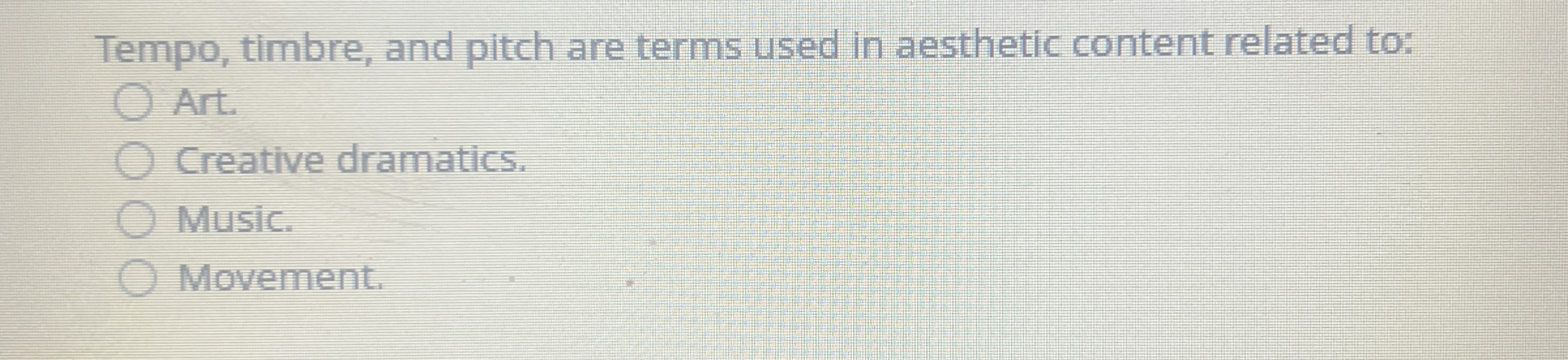Solved Tempo, timbre, and pitch are terms used in aesthetic | Chegg.com