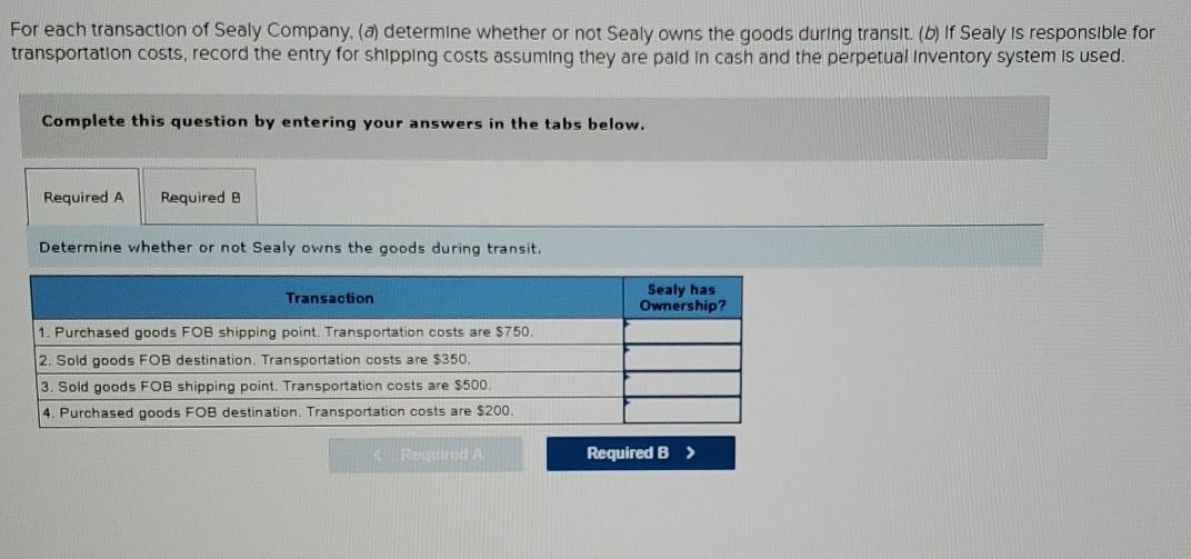 Solved For each transaction of Sealy Company. (a) determine | Chegg.com