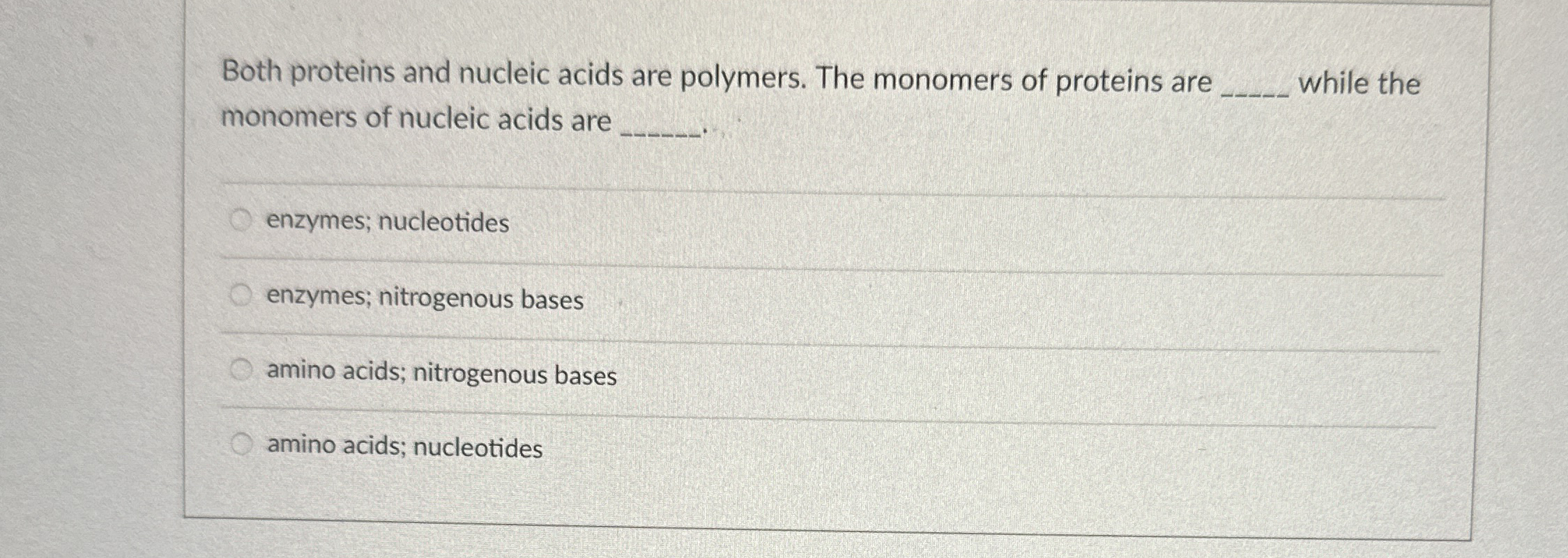 Solved Both proteins and nucleic acids are polymers. The | Chegg.com