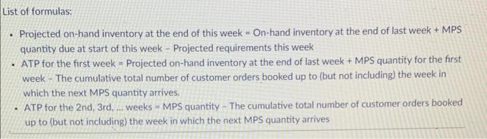 Solved List of formulas: Projected on-hand inventory at the | Chegg.com