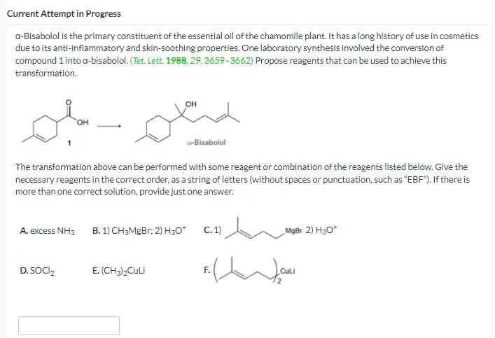 Solved α-Bisabolol is the primary constituent of the | Chegg.com