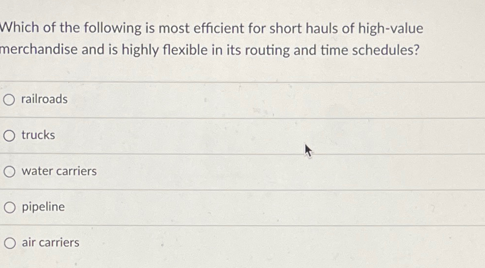 Solved Which of the following is most efficient for short | Chegg.com