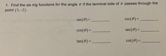 Solved 1. Find the six trig functions for the angle θ if the | Chegg.com