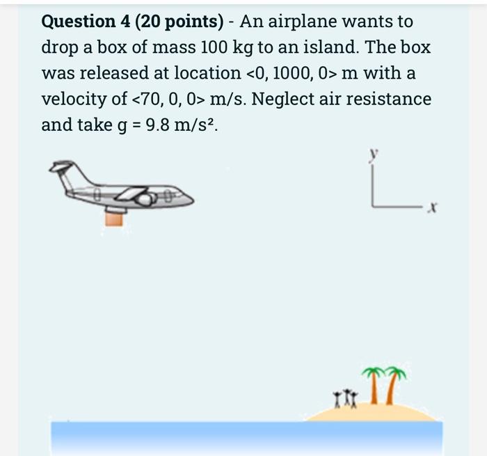 Solved Question 4 ( 20 points) - An airplane wants to drop a | Chegg.com