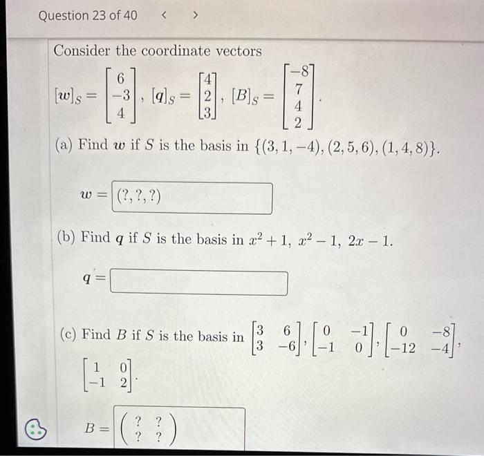 Solved Consider the coordinate vectors | Chegg.com