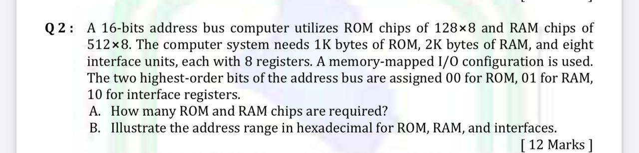 Solved Q2: A 16-bits address bus computer utilizes ROM chips | Chegg.com
