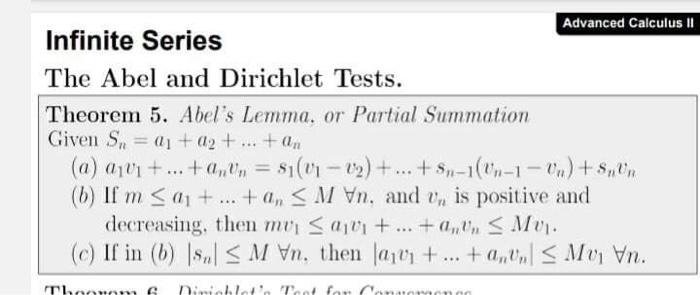 Solved Advanced Calculus II Infinite Series The Abel and | Chegg.com