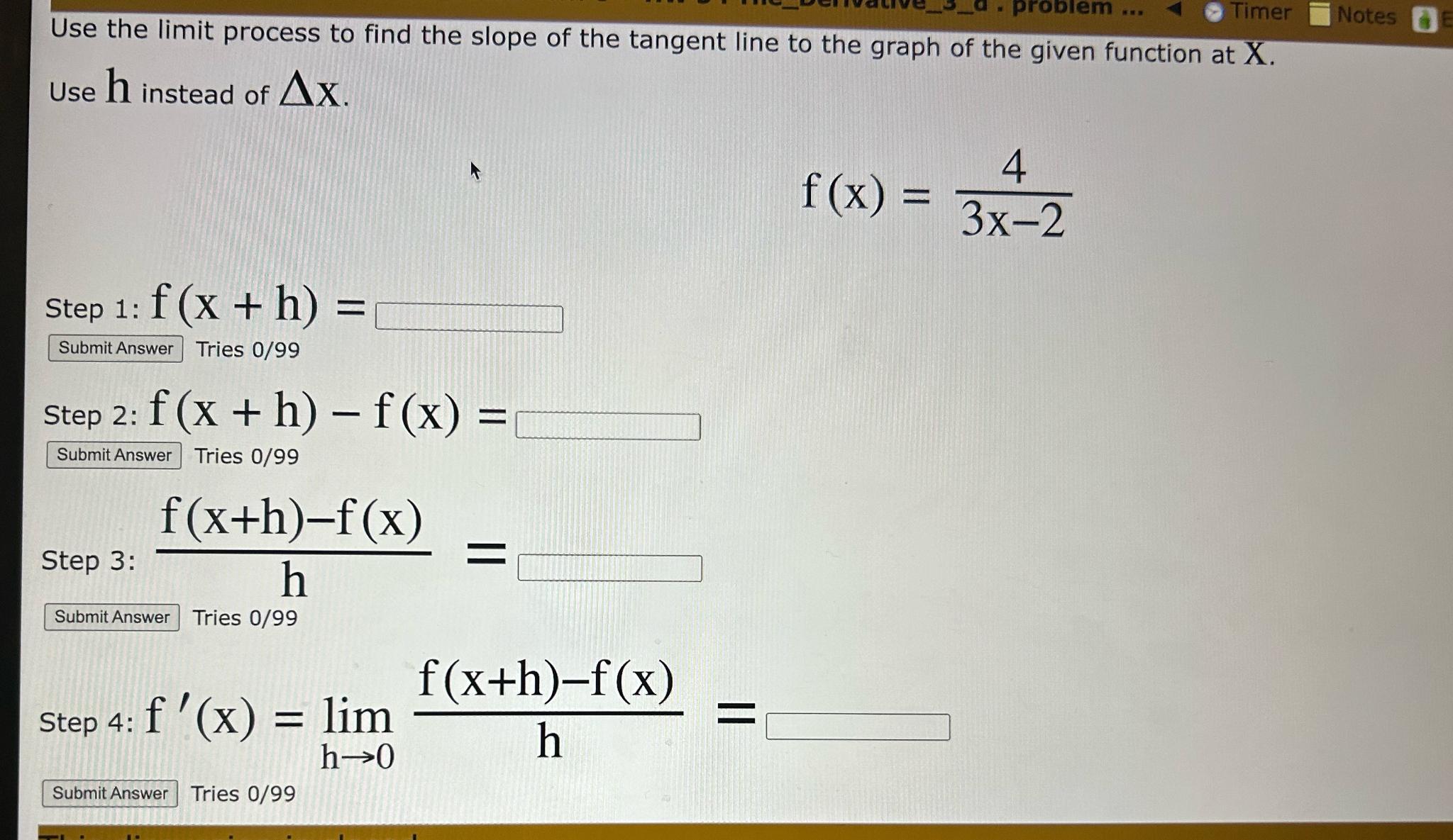 Solved Use the limit process to find the slope of the | Chegg.com