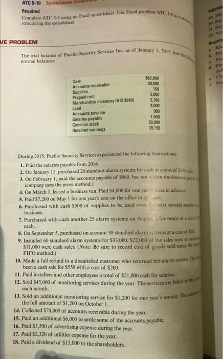 Solved ATC 5-10 structuring the spreadshcet. PROBLEM The | Chegg.com