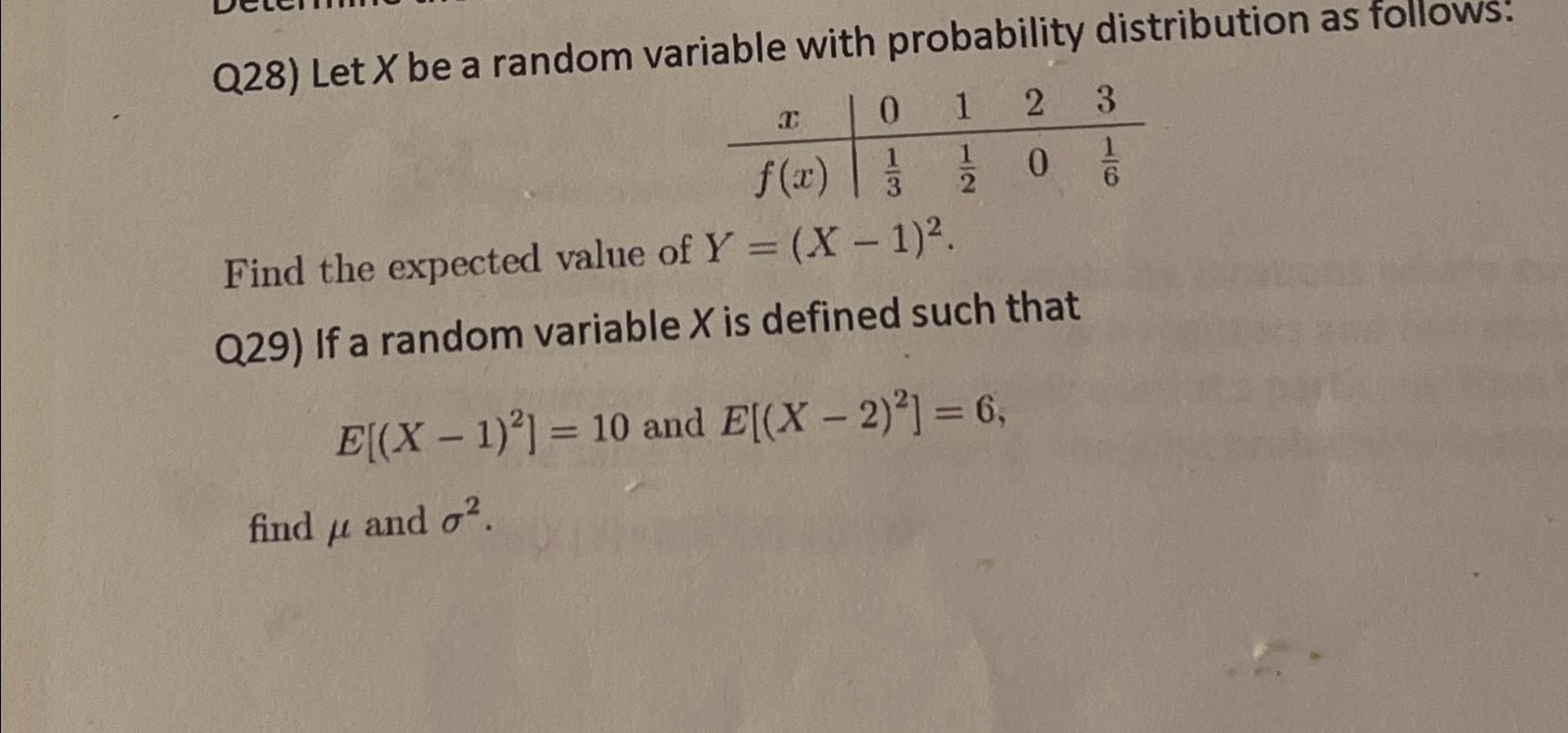 Solved Q28) ﻿Let x ﻿be a random variable with probability | Chegg.com