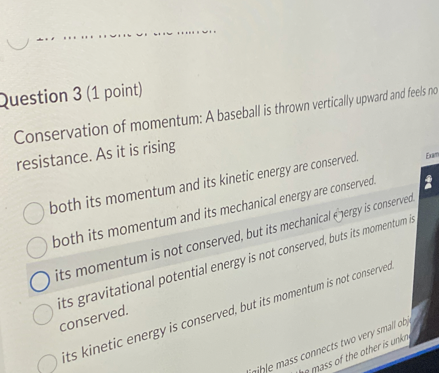 Solved Question 3 (1 ﻿point)Conservation of momentum: A | Chegg.com
