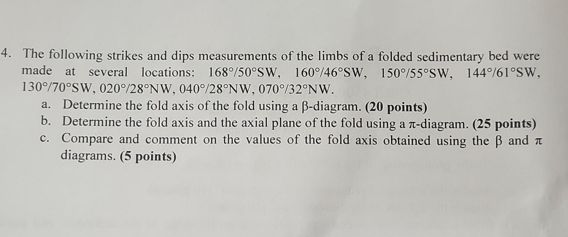 Solved The following strikes and dips measurements of the | Chegg.com