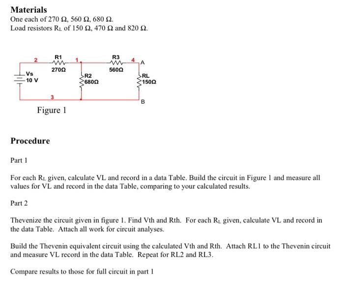 Solved Materials One each of 270Ω,560Ω,680Ω. Load resistors | Chegg.com