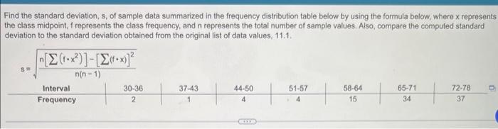 Solved Find the standard deviation, s, of sample data | Chegg.com