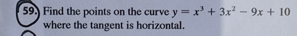 Solved Find the points on the curve y=x3+3x2-9x+10 ﻿where | Chegg.com