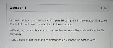 Solved Question 41 ﻿ptsGiven dictionary calied init. and an | Chegg.com