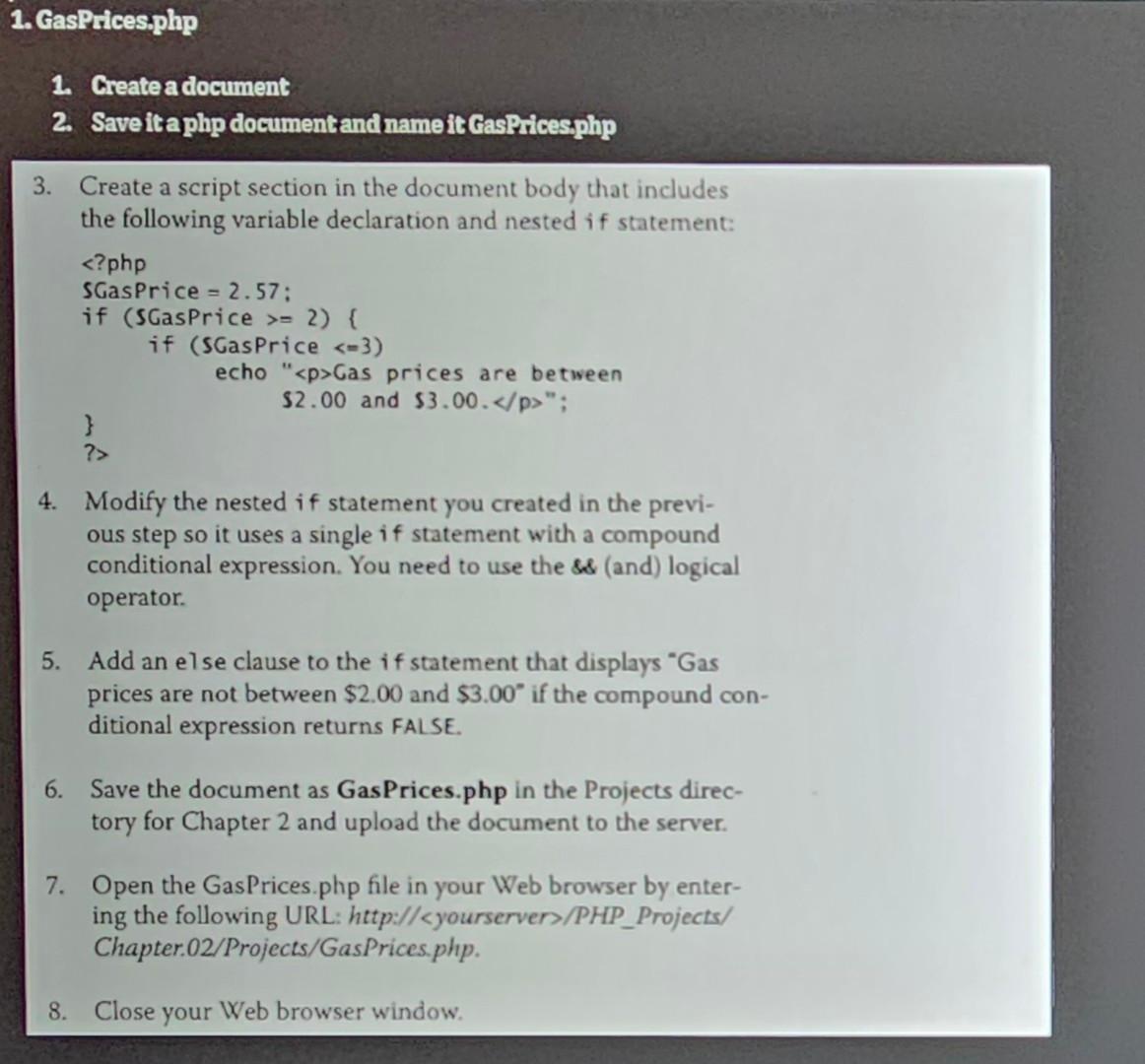 Solved 1. GasPricestphp 1. Greate a document 2. Save ita php | Chegg.com
