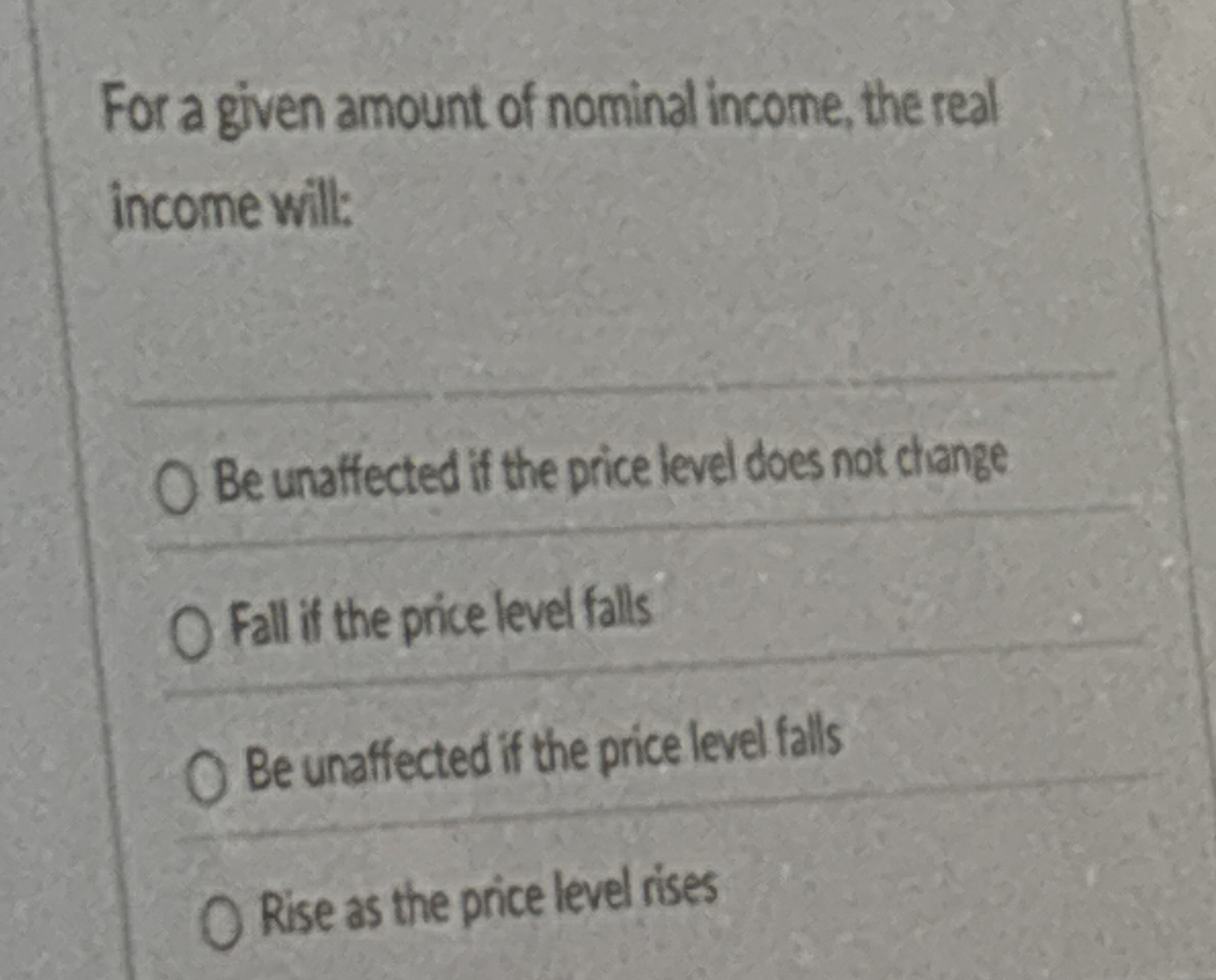 Solved For a given amount of nominal income, the real income | Chegg.com