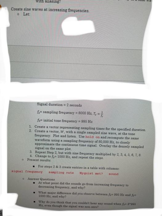 Solved Create sine waves at increasing frequencies. Let: | Chegg.com