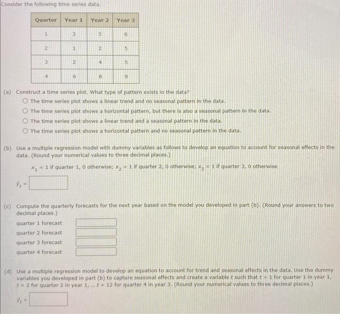 Solved Consider the following time series data. (a) | Chegg.com