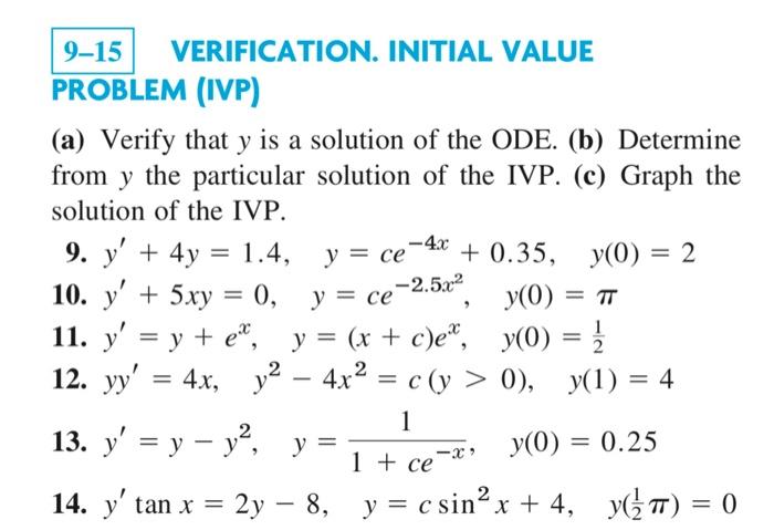 Solved 9-15 VERIFICATION. INITIAL VALUE PROBLEM (IVP) (a) | Chegg.com