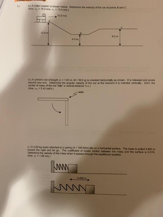 Solved 3.) a.) A roller coaster is shown below. Determine | Chegg.com