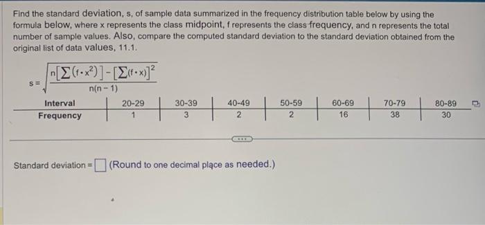 Solved Find the standard deviation, s, of sample data | Chegg.com