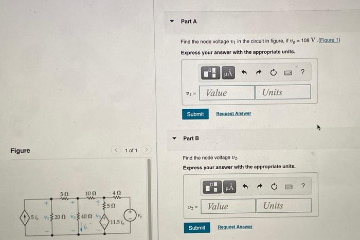 Solved Part A Find the node voltage v1 in the circuit in | Chegg.com