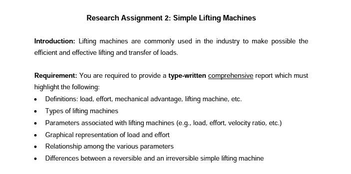 Solved Research Assignment 2: Simple Lifting Machines | Chegg.com
