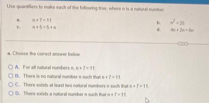 Solved Use quantifiers to make each of the following true, | Chegg.com