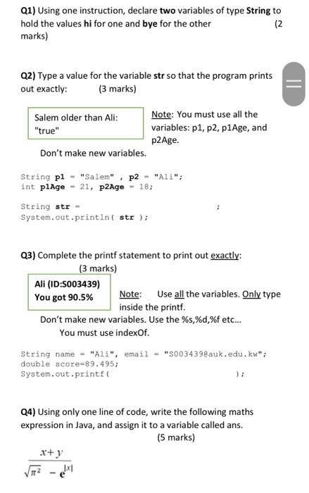 Solved Q1) Using one instruction, declare two variables of | Chegg.com