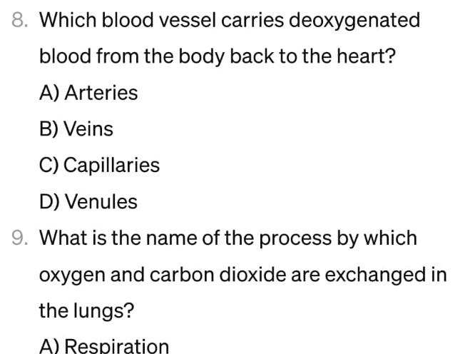 Solved Which blood vessel carries deoxygenated blood from | Chegg.com