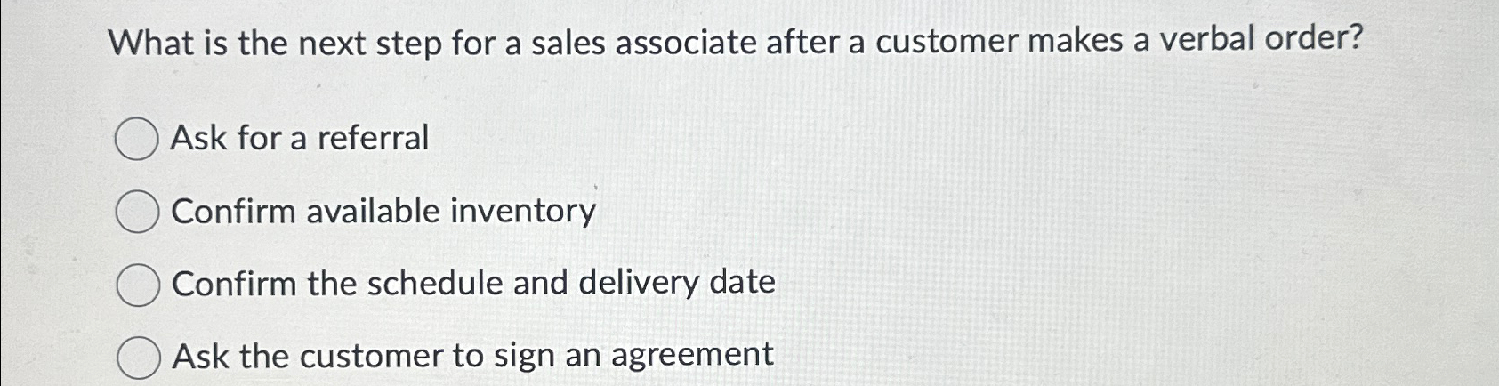 Solved What is the next step for a sales associate after a | Chegg.com