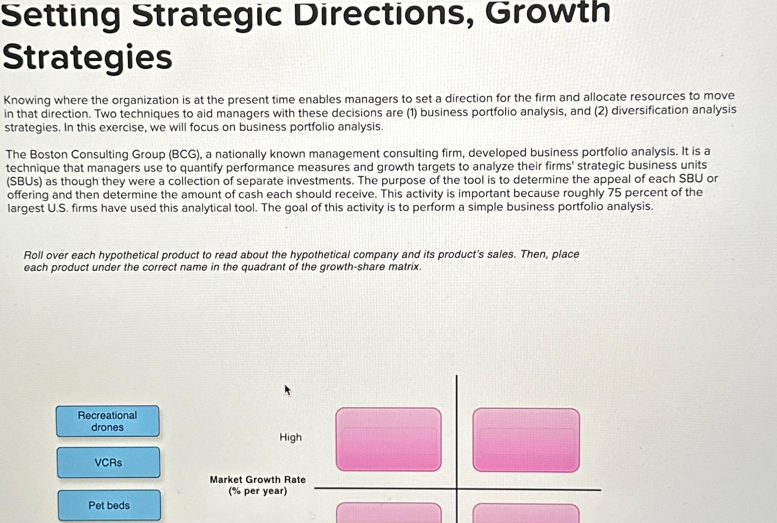 Solved Setting Strategic Directions, Growth | Chegg.com