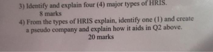 3) Identify and explain four (4) major types of HRIS. | Chegg.com 3) Identify and explain four (4) major types of HRIS. | Chegg.com