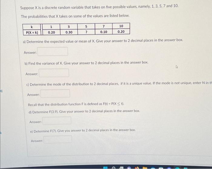 Solved Suppose X is a discrete random variable that takes on | Chegg.com