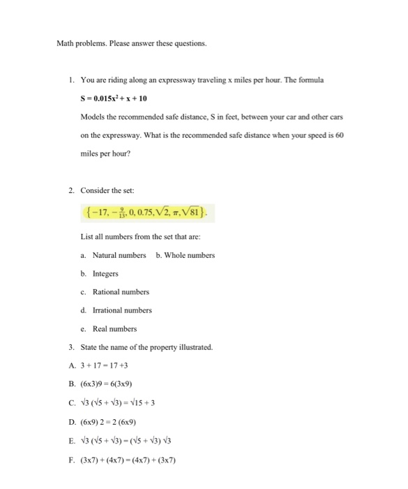 Solved Math problems. Please answer these questions. 1. You | Chegg.com