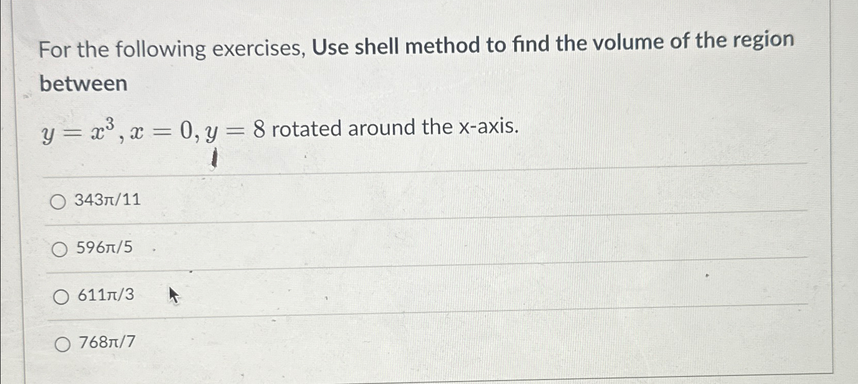 Solved For the following exercises, Use shell method to find | Chegg.com