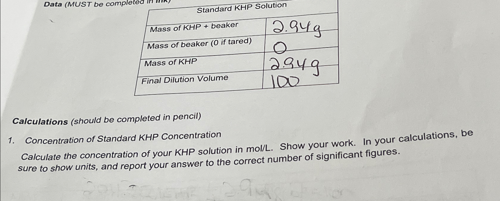 Solved \table[[Standard KHP Solution],[Mass of KHP + | Chegg.com