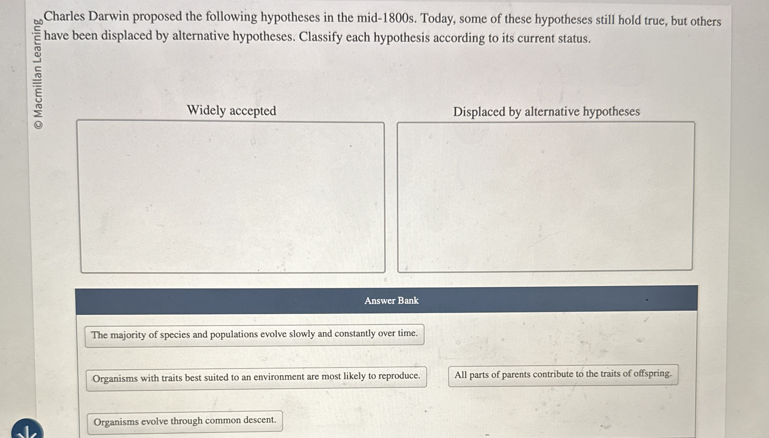 Solved ?20 ﻿Charles Darwin proposed the following hypotheses | Chegg.com
