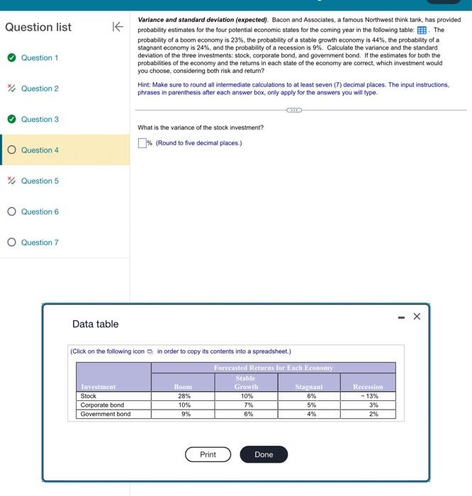 Solved estion list Variance and standard deviation | Chegg.com